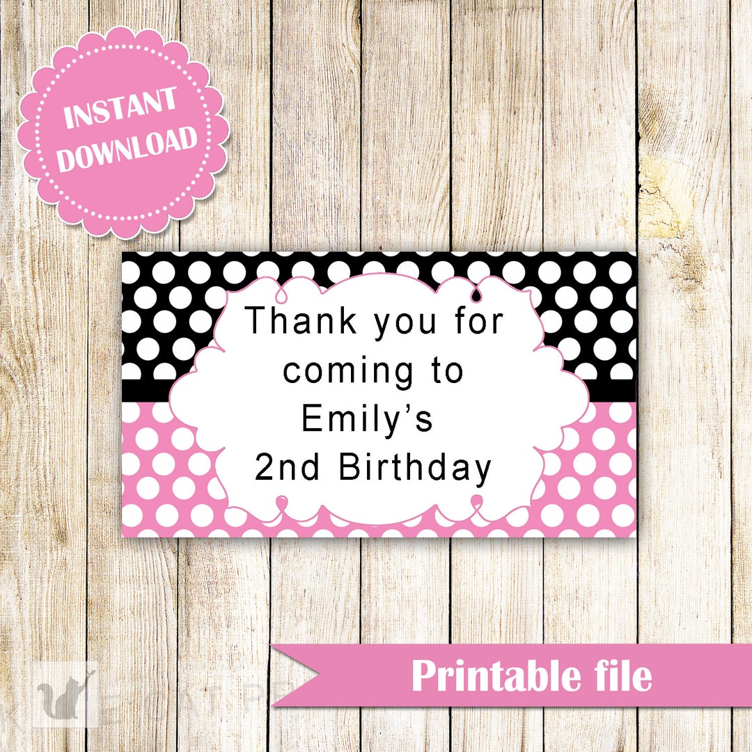 Pink Black Label Small Card - Party Favor Tag Printable Editable File ...