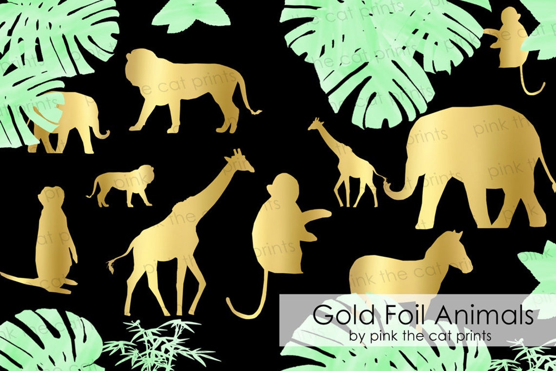 Jungle Animals Gold Foil Gold Animals Illustration Painted - Etsy