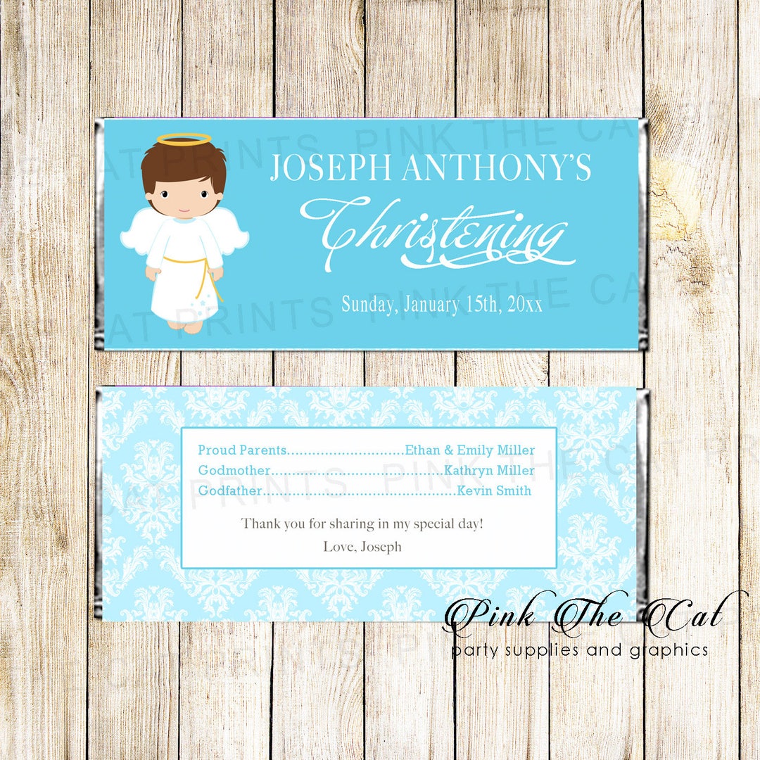 Angel Candy Bar Wrapper Boy Baptism Candy Labels, Printable Candy Label ...