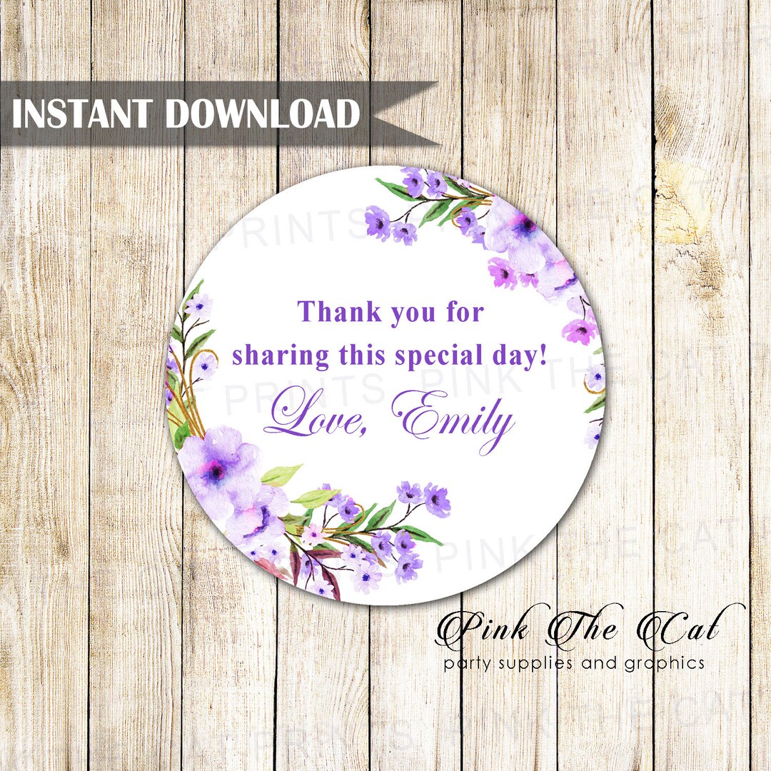 Lavender Flowers Gold Gift Favor Labels, Watercolor Flowers Gift Favor ...