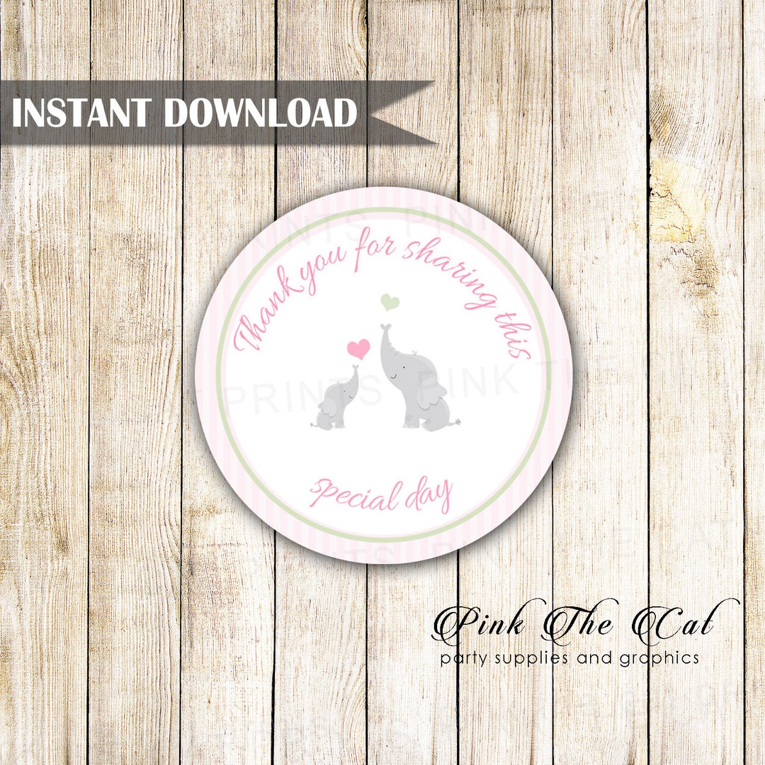 Pink Stripes Elephant Baby Shower Thank You Tags Elephant Favor Labels ...
