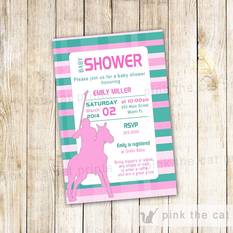 Polo Invitation Girl Birthday Party or Baby Shower Pink and | Etsy