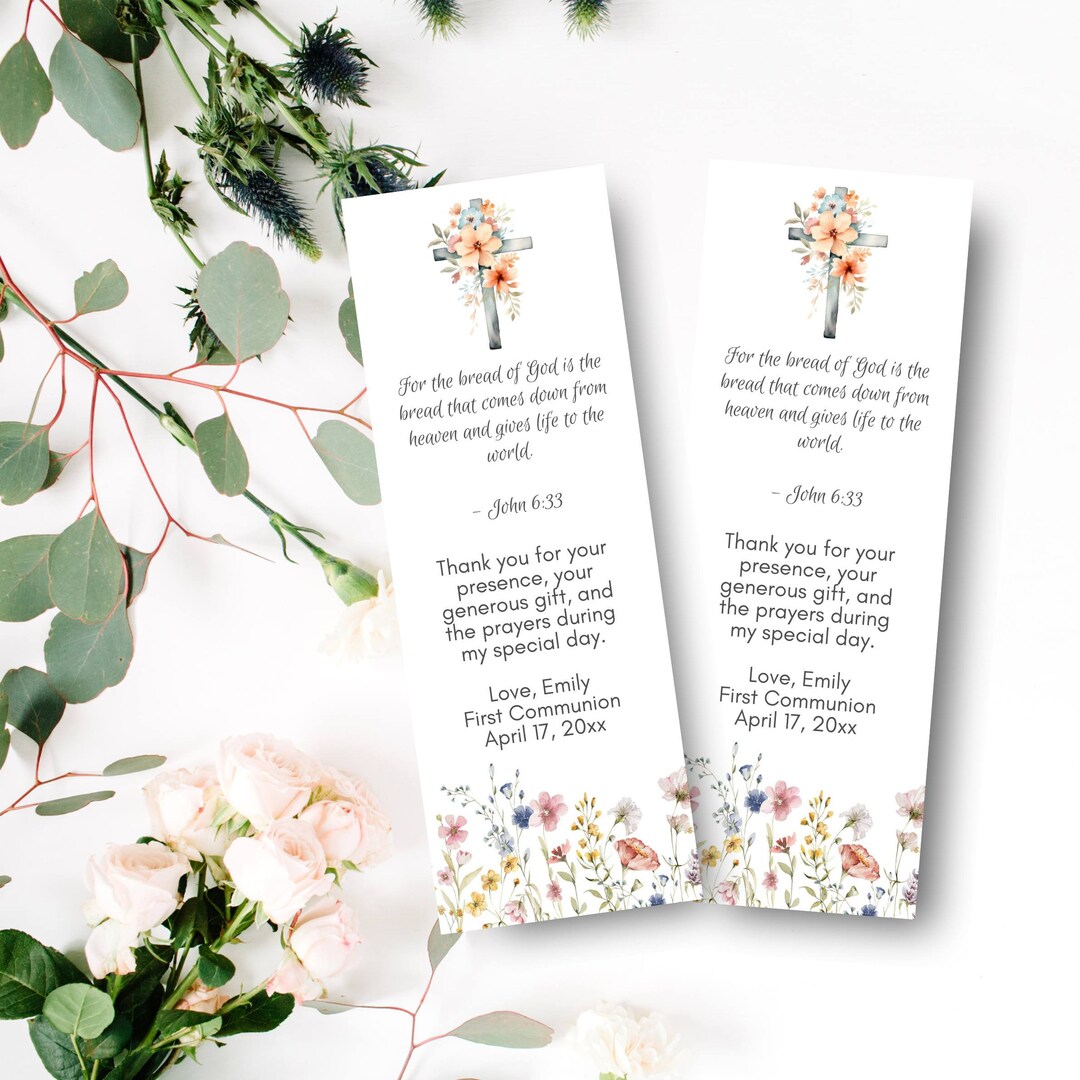 30 Printed First Communion Bookmarks for Girl Wild Flowers Watercolor ...
