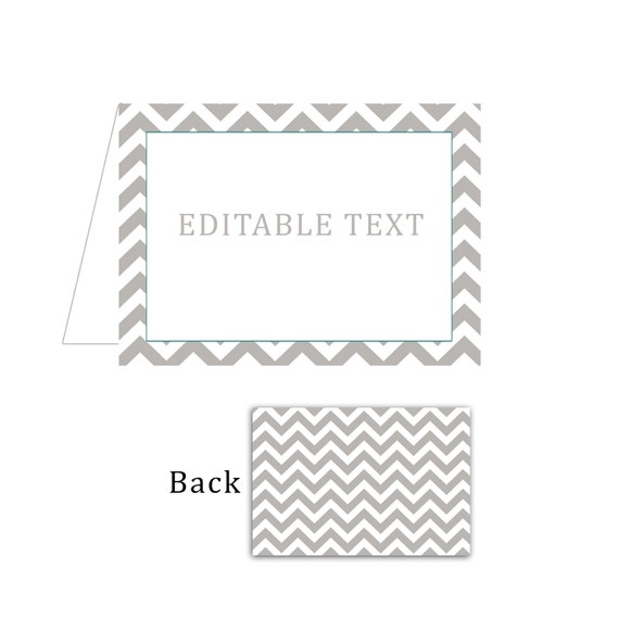 Editable Blank Grey Chevron Party Tent Card Editable Party | Etsy