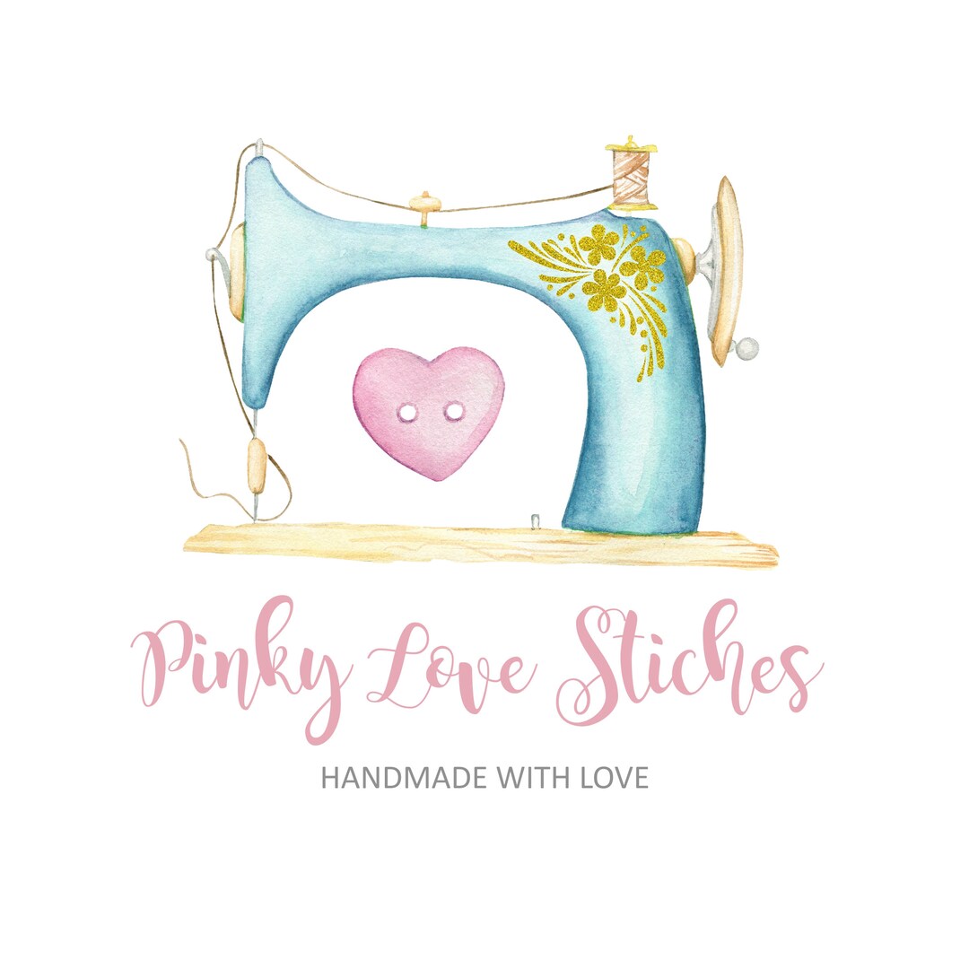Sewing Business Logo, Sewing Machine and Heart Logo, Watercolor Sew ...