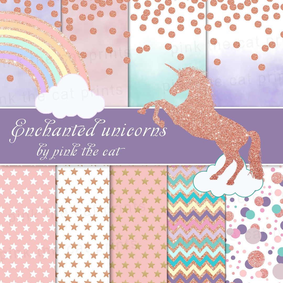 Unicorns and Background Papers Template Unicorn Clipart Rose Gold ...