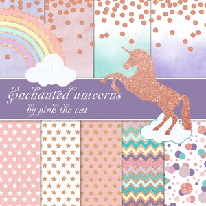 Unicorns and Background Papers Template Unicorn Clipart Rose Gold ...