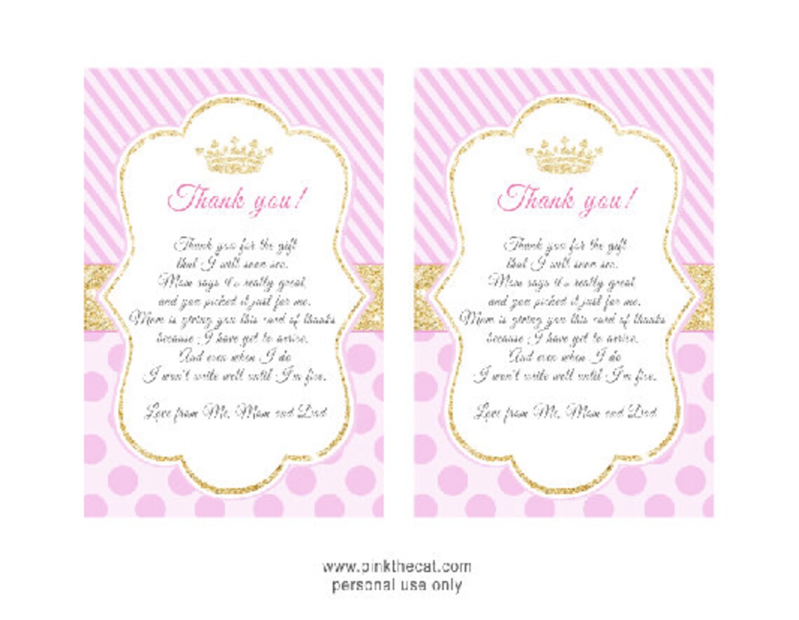 Princess Thank You Cards Princess Thank You Note Princess | Etsy