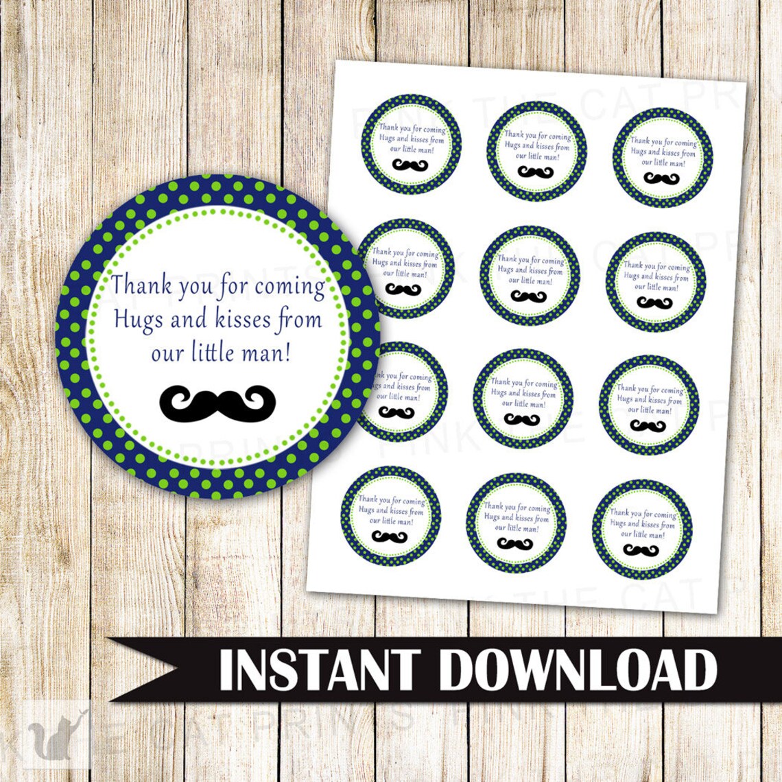 Mustache Thank You Label Mustache Gift Favor Tag Navy Blue | Etsy