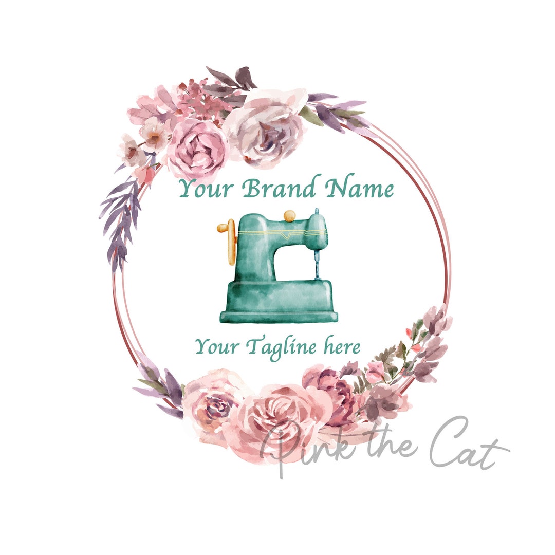Floral Sewing Machine Business Logo, Watercolor Floral Logo, Sewing ...