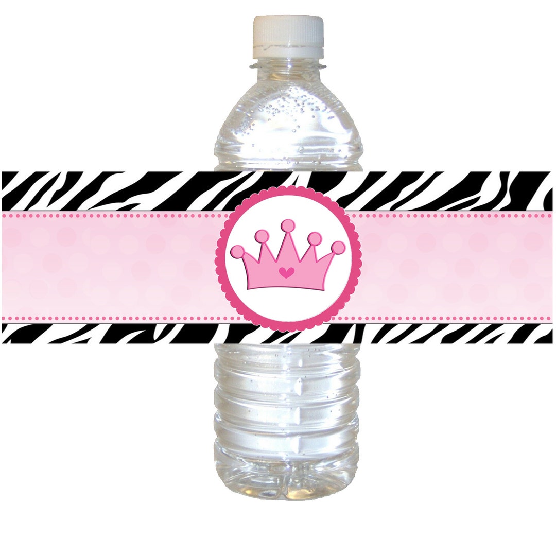 Printable Pink Zebra Princess Crown Water Bottle Labels Wrappers ...