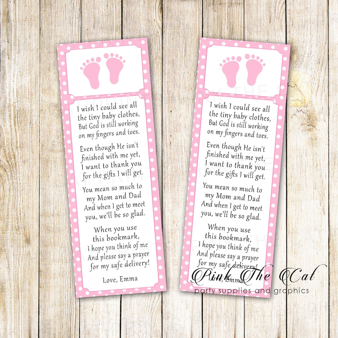 30 Printed Baby Girl Bookmarks, Footprints Baby Shower Favors ...