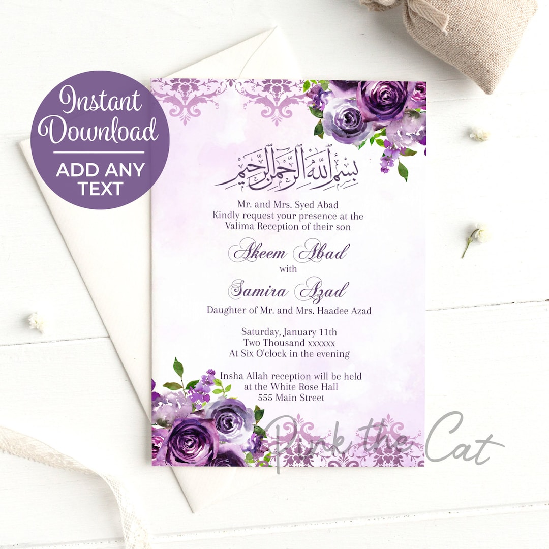 Valima Reception Invitation Walima Reception Wedding Invitation Purple ...
