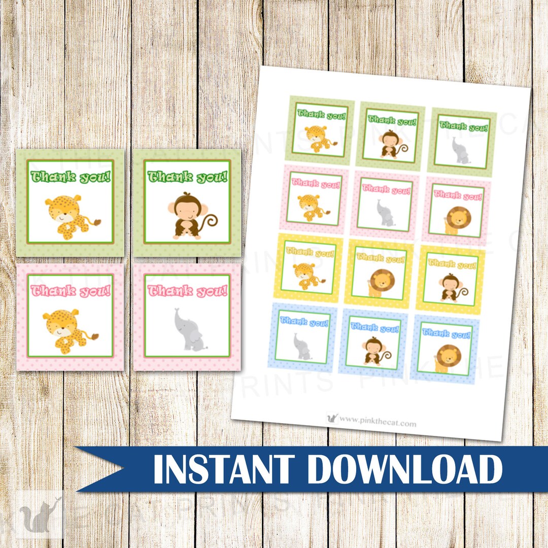 Jungle Animals Thank You Tag Jungle Favor Label Jungle Favor Tag Jungle ...
