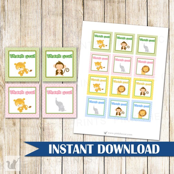 Jungle Animals Thank You Tag Jungle Favor Label Jungle Favor - Etsy
