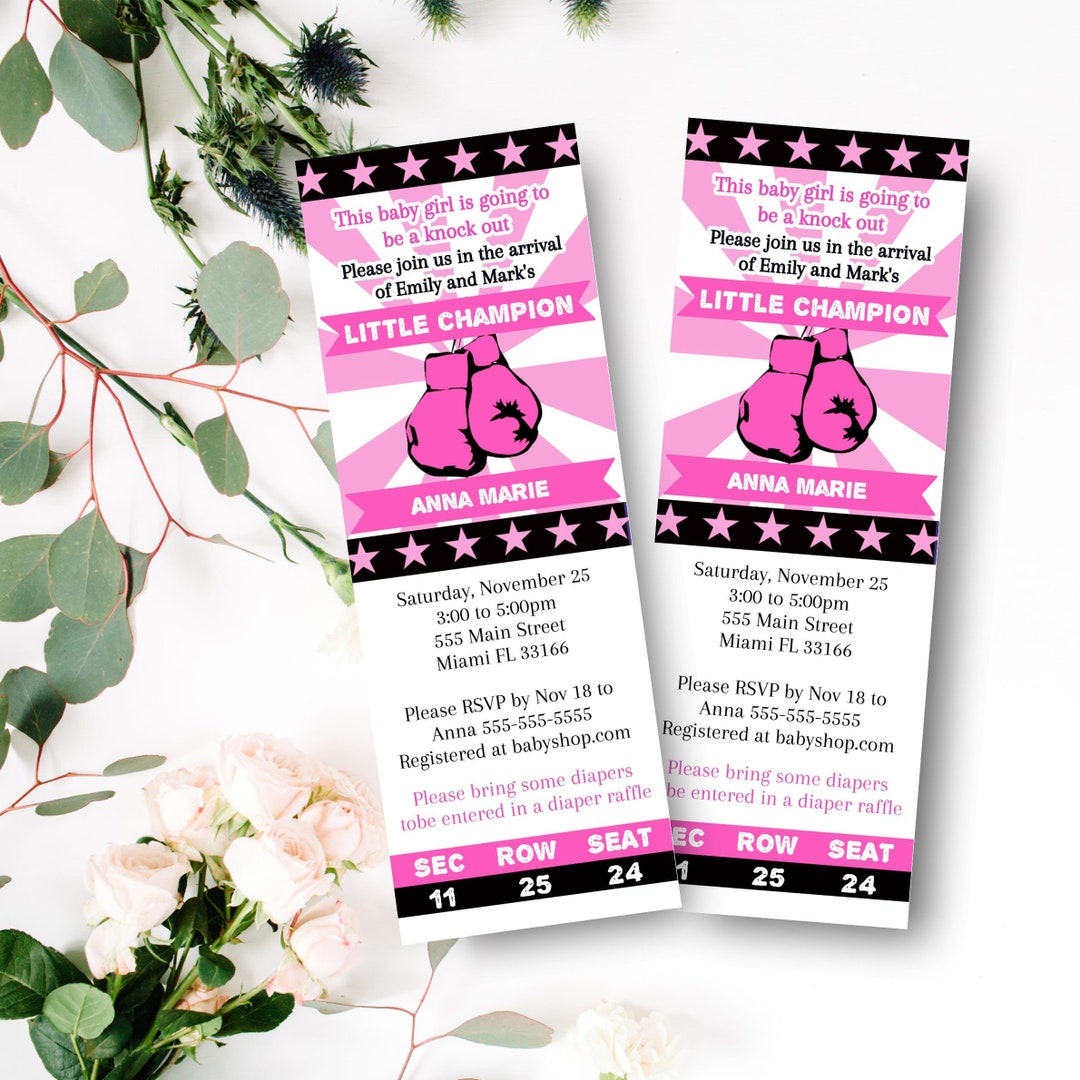 Boxing Baby Shower Boxing Invitation Ticket - Sporty Pink White Baby ...