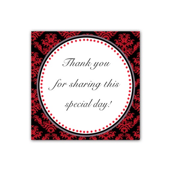Damask Party Thank You Tags Labels Red Black Vintage Polka | Etsy