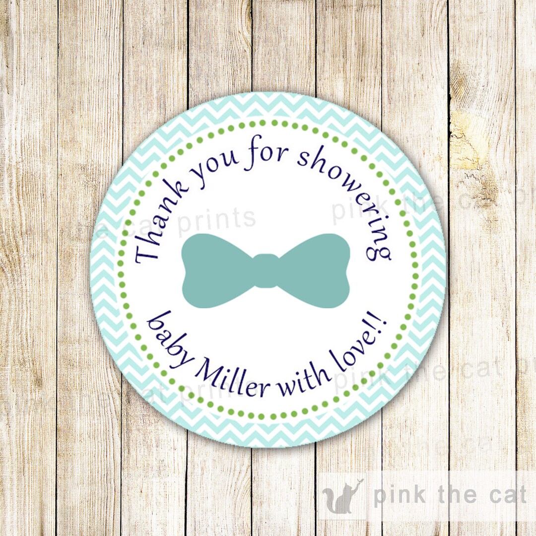 Bow Tie Label Bow Tie Baby Shower Sticker Teal Blue Thank You Tags Bow ...
