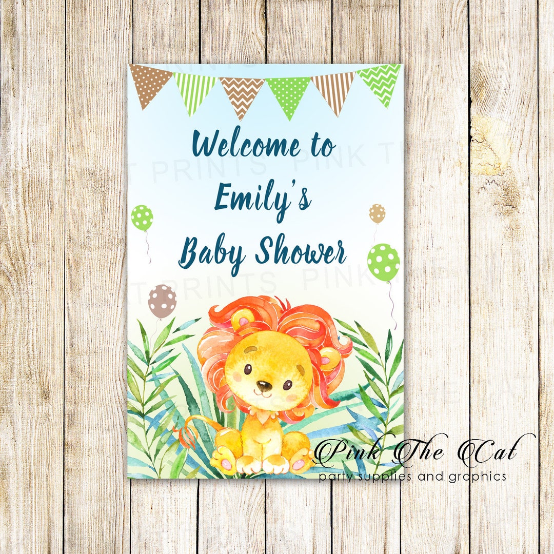Lion Welcome Sign - Lion Birthday Party Decoration, Lion Cub Baby ...