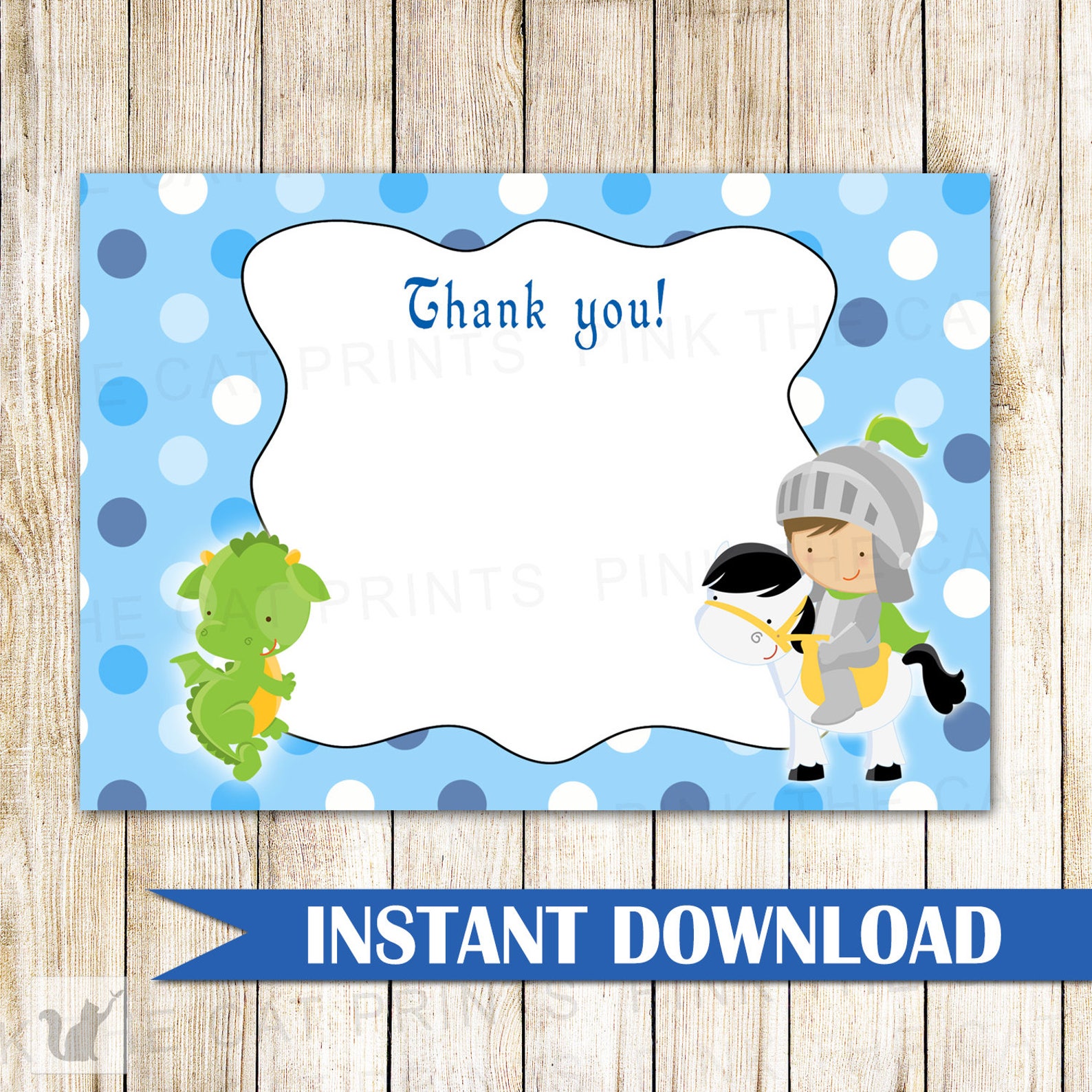 Dragon Knight Thank You Card Knight Dragon Thank You Note Birthday ...