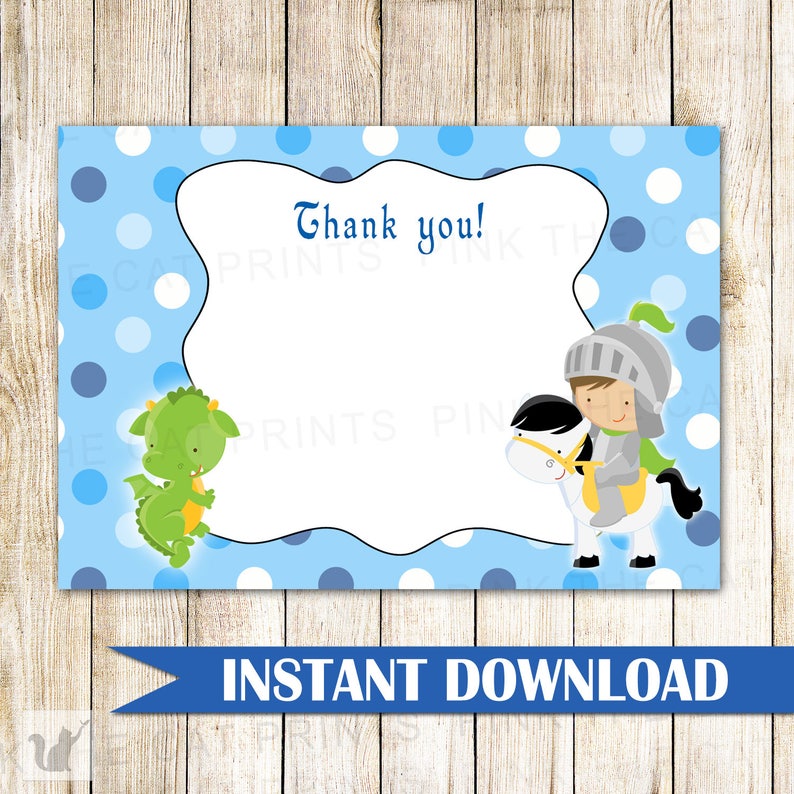 Dragon Knight Thank You Card Knight Dragon Thank You Note - Etsy