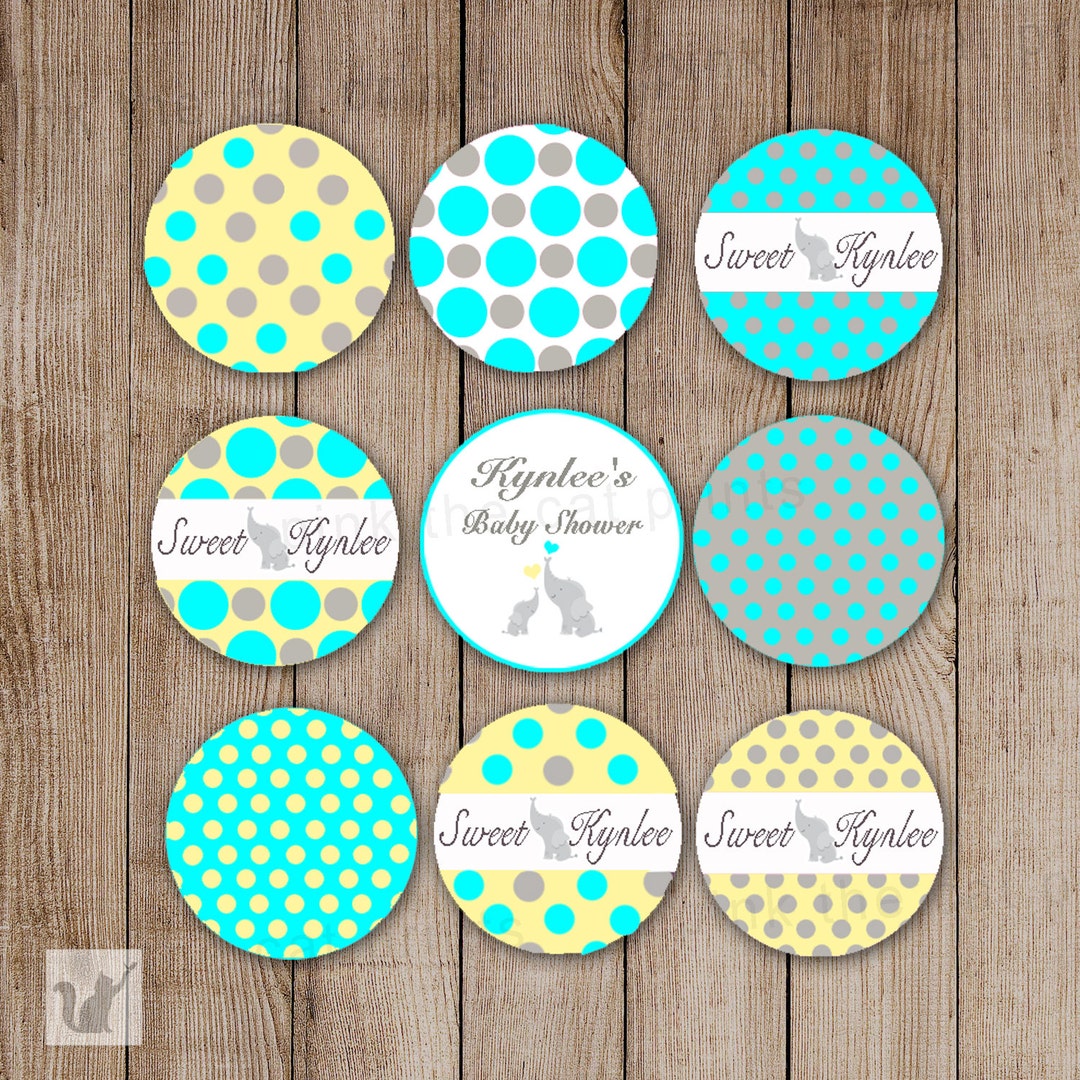Yellow Aqua Grey Polka Dots Small Candy Labels - 0.75 Inch Round Mini ...