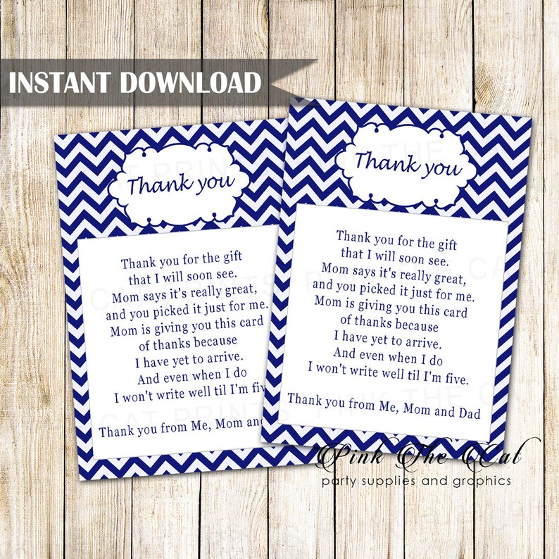 Navy Blue Thank You Card Navy Blue Thank You Note Navy Blue Baby Shower ...