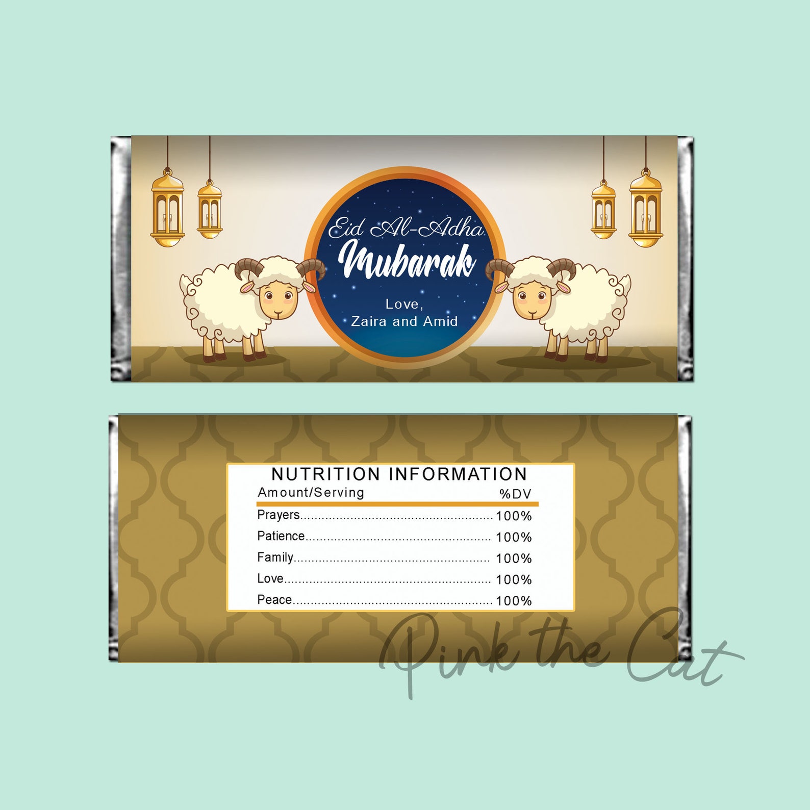 Eid Mubarak Candy Bar Label, Eid Al Adha Candy Wrapper, Happy Eid Favor ...