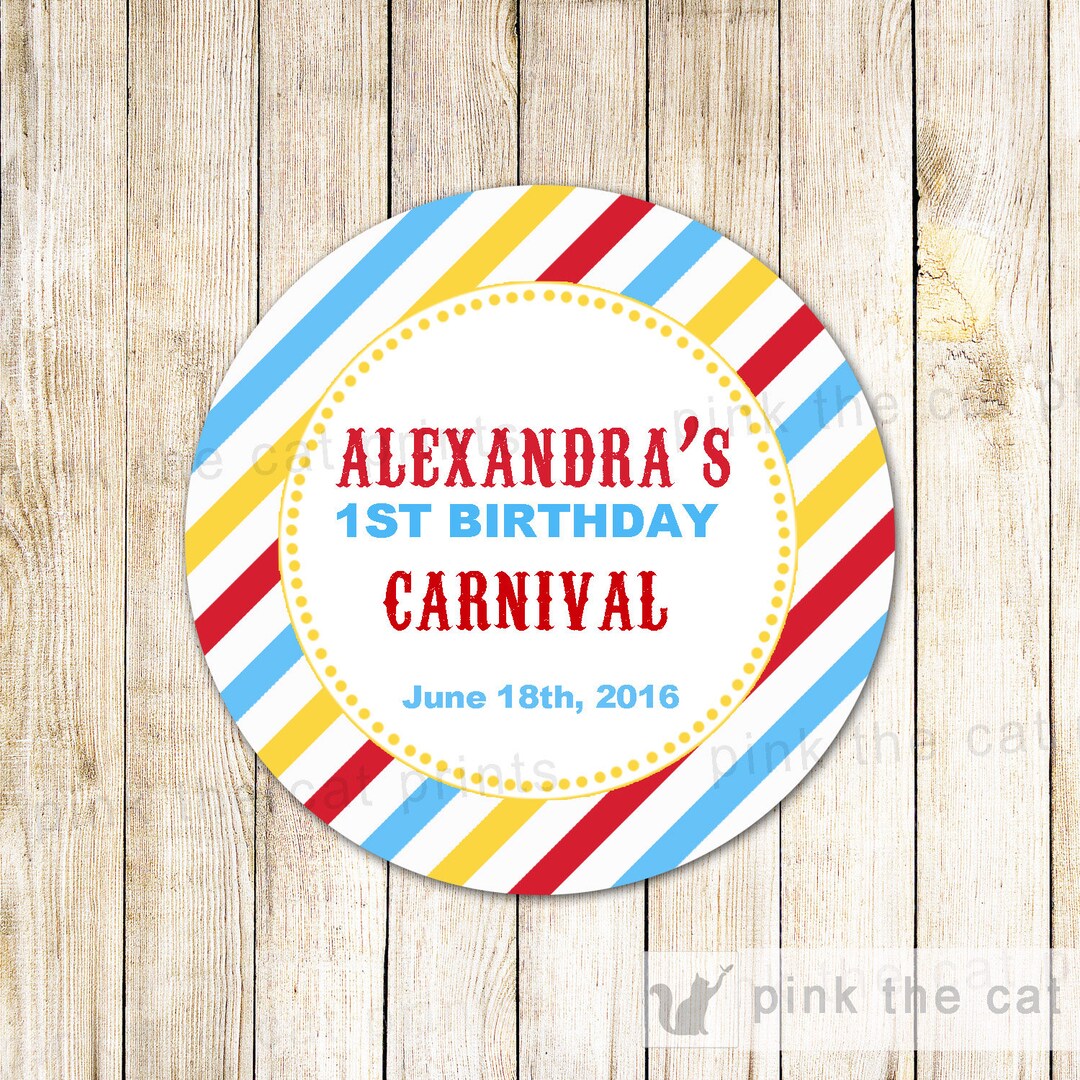 Carnival Label - Carnival Favor Tag Circus Party Label Yellow Red ...