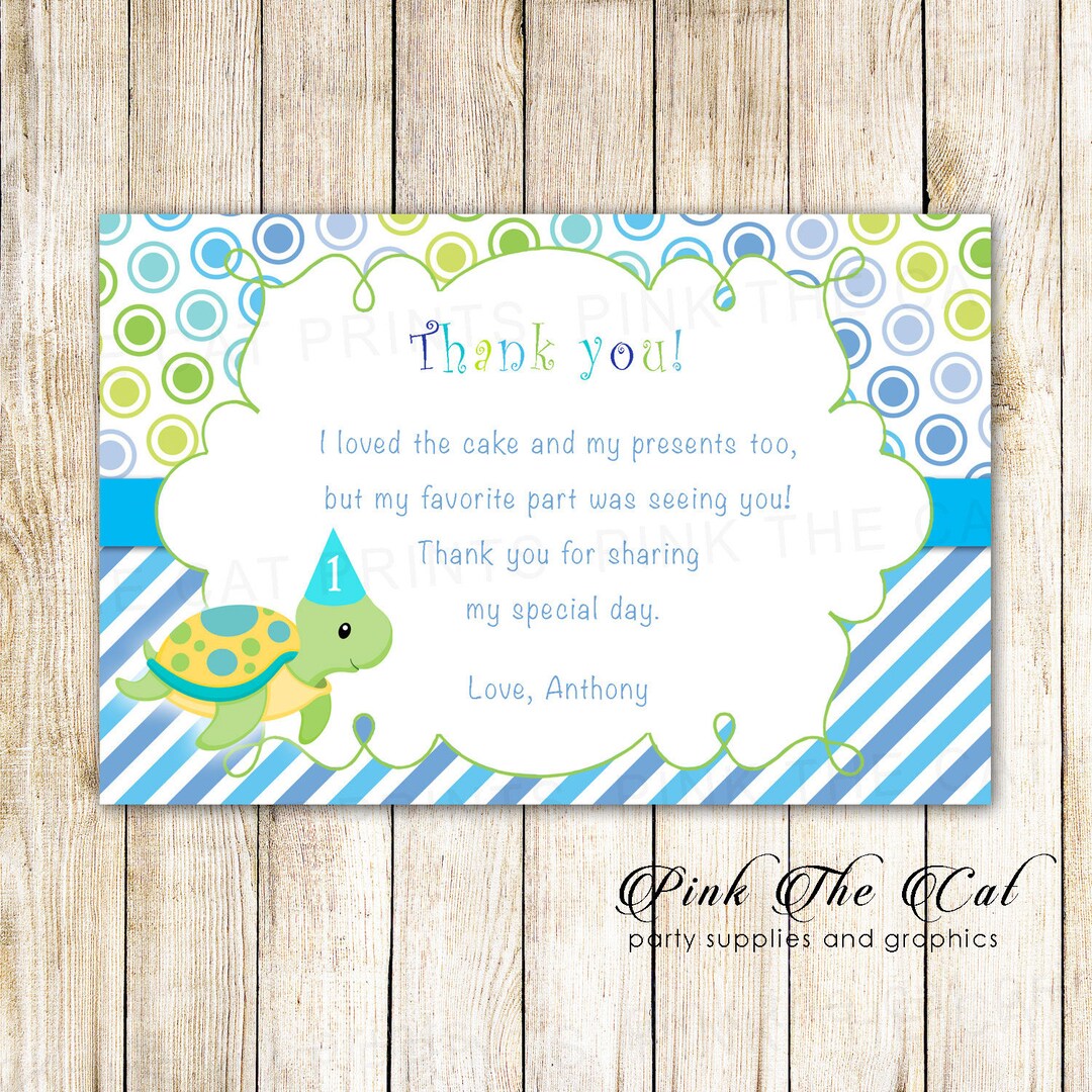 Tutrle Thank You Card, Turtle Thank You Note, Turtle Birthday Thank You ...