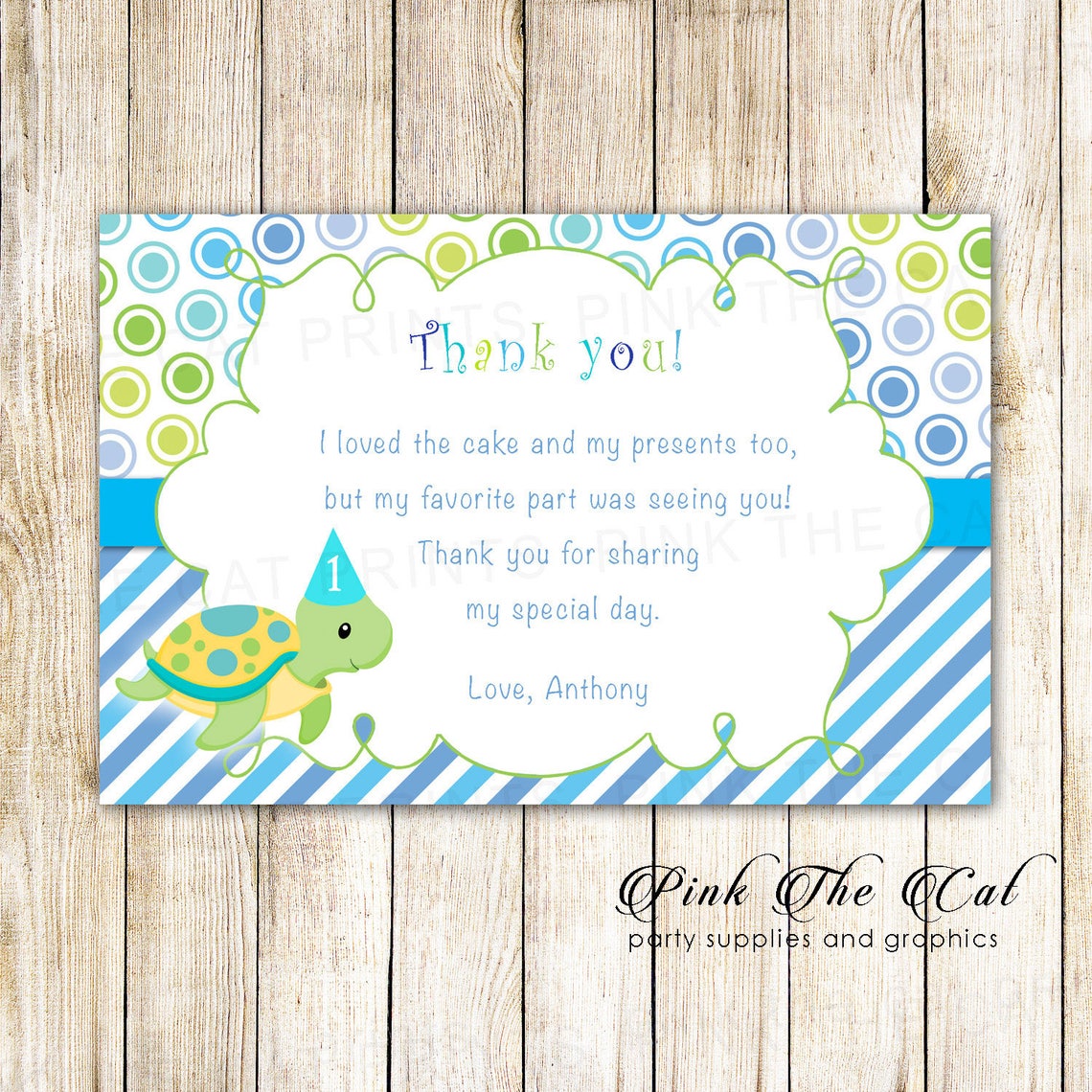 Tutrle Thank You Card Turtle Thank You Note Turtle Birthday - Etsy
