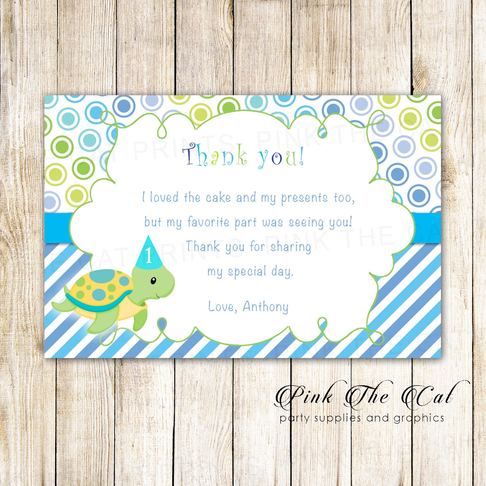 Tutrle Thank You Card Turtle Thank You Note Turtle Birthday - Etsy