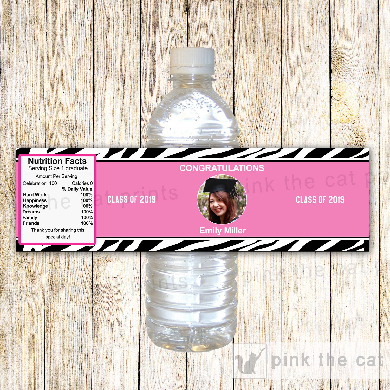 Graduation Party Water Bottle Label Wrappers Pink Black - Etsy