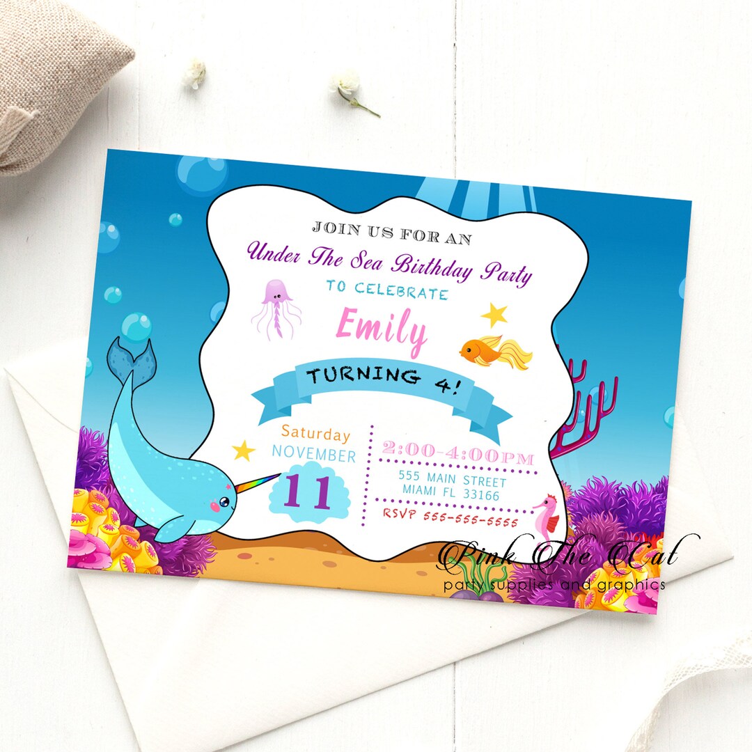 30 Narwhal Invitations for Girl Birthday or Baby Shower Under the Sea ...