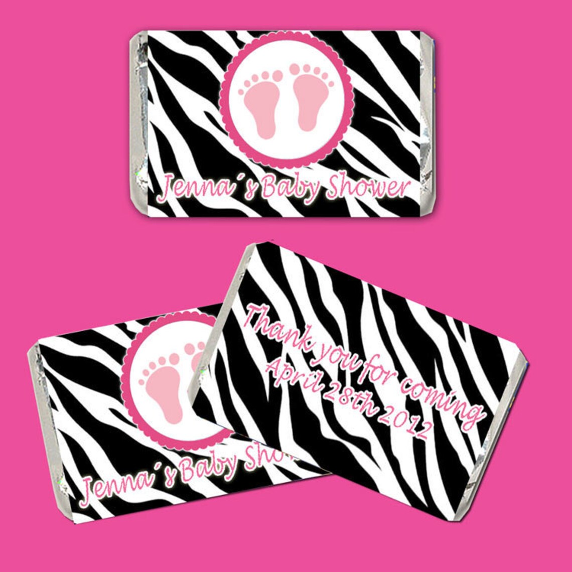 Printable Personalized Zebra Feet Mini Candy Wrapper - Baby Girl Shower ...