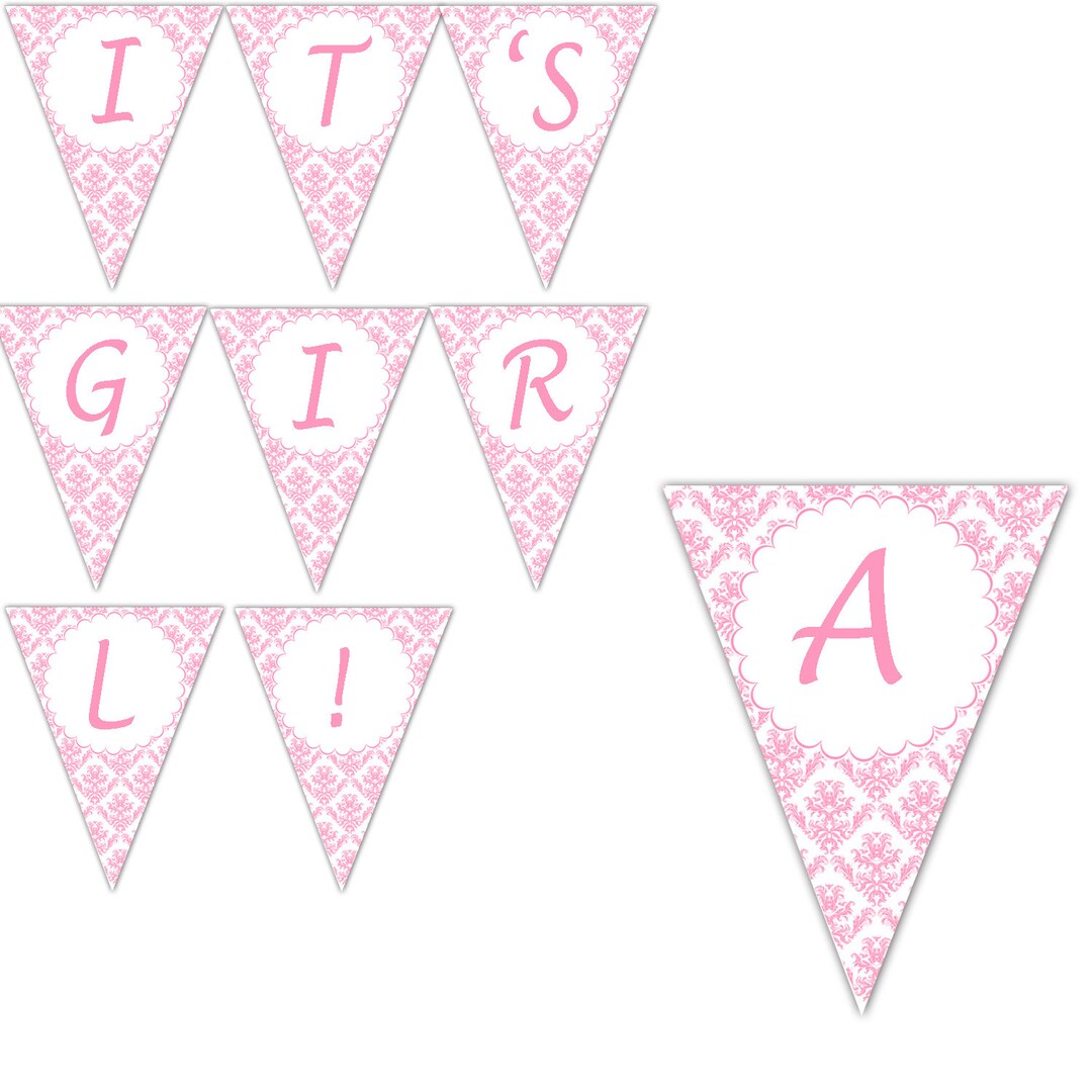 Baby Shower Banner - Pink Dainty Damask Its a Girl Printable Party ...