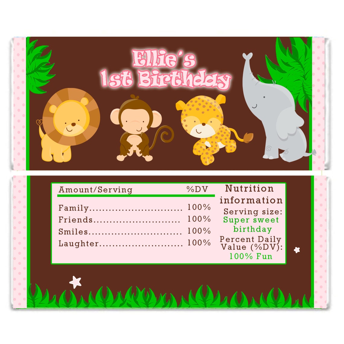 Personalized Printable Pink Jungle Candy Bar Wrapper Zoo | Etsy