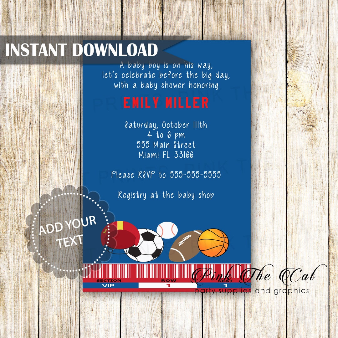 ON SALE Printable Sports Invitation, All Sports Invitation, Sports ...