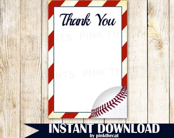 Printable Baseball Thank You Card Printable Instant Download Baseball ...