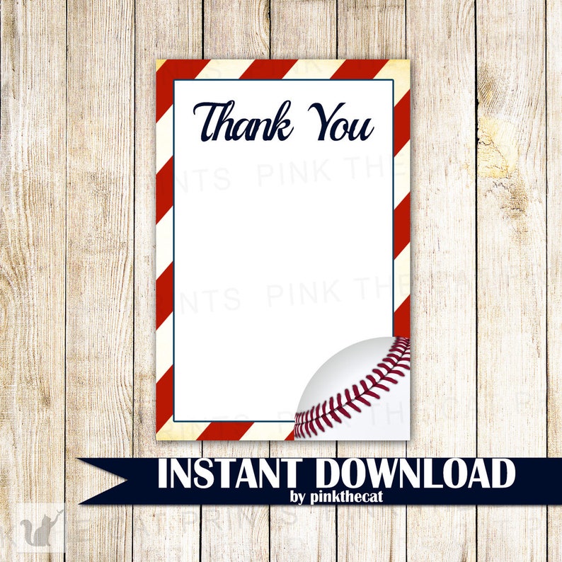 Baseball Thank You Card Baseball Thank You Note Baseball - Etsy