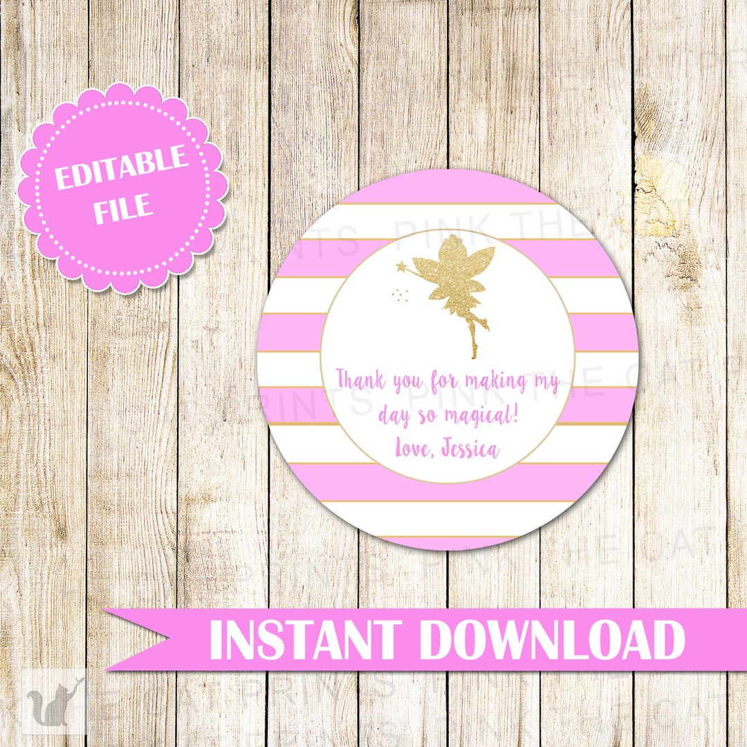 Printable Fairy Favor Label - Pink Gold Glitter Fairy Favor Tag Fairy ...