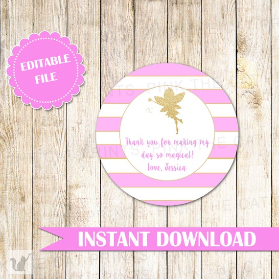 Printable Fairy Favor Label Pink Gold Glitter Fairy Favor | Etsy
