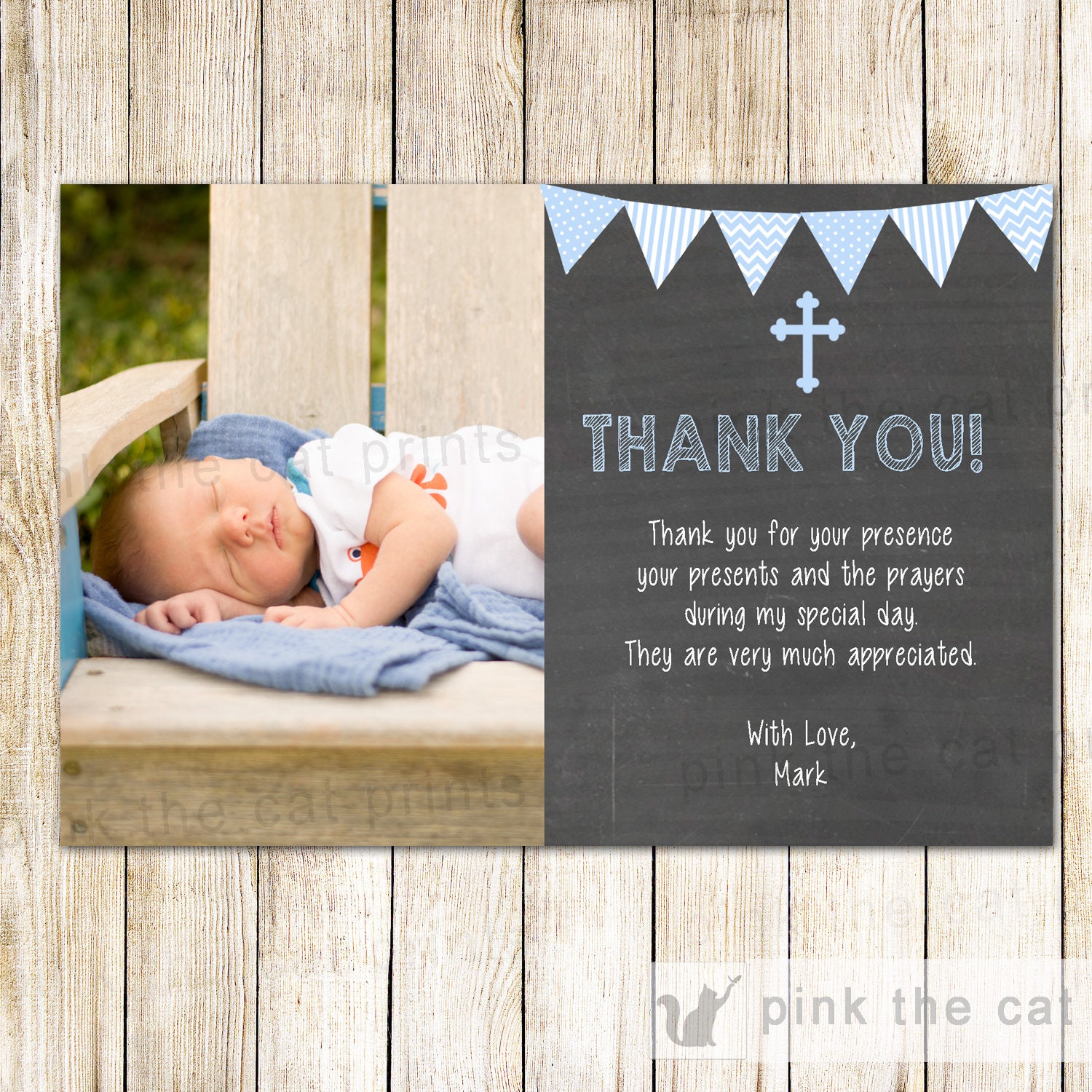 Boy baptism thank you card girl christening thank you card | Etsy