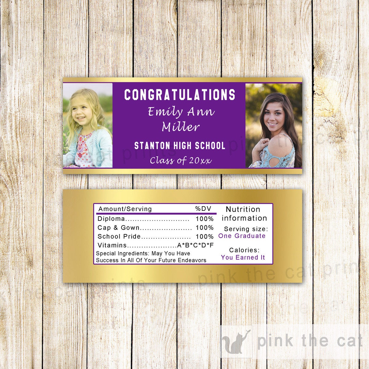 Gold Purple Graduation Candy Bar Label - Graduation Candy Label With ...