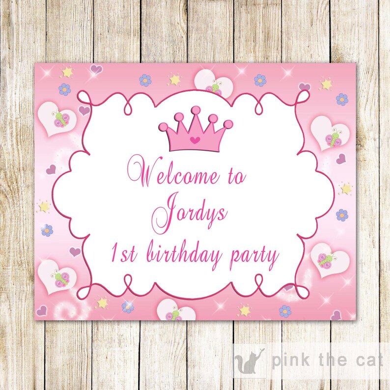 Princess Welcome Sign Pink Crown Girl Birthday Baby Shower | Etsy