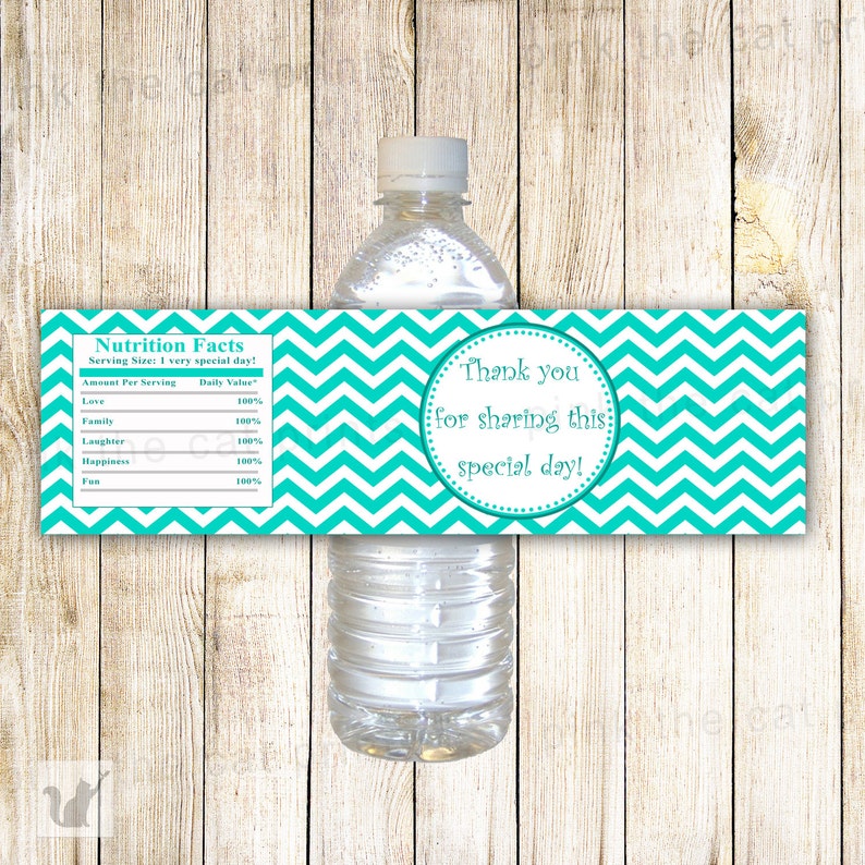 INSTANT DOWNLOAD Chevron Teal Party Water Bottle Label Wraps - Etsy