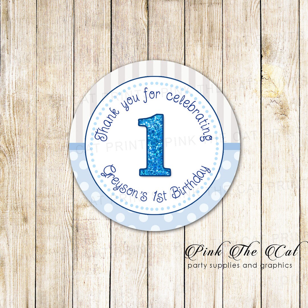 Boy 1st Birthday Thank You Labels Gold Glitter Tags With Number 1 Boy ...