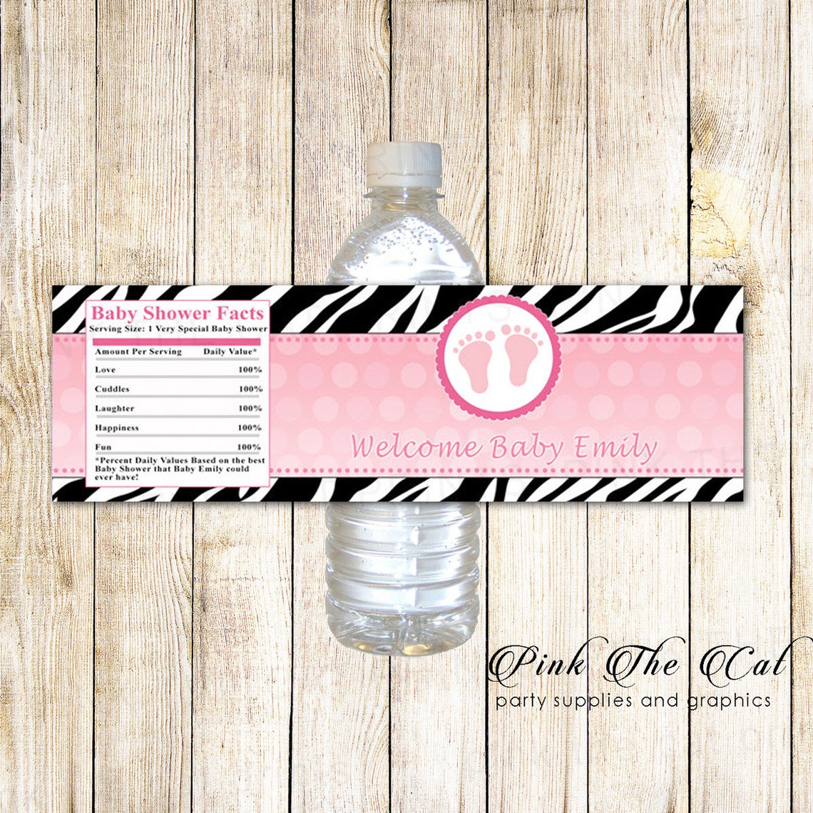 Baby Girl Shower Water Bottle Labels Footprints Favor Labels Baby ...