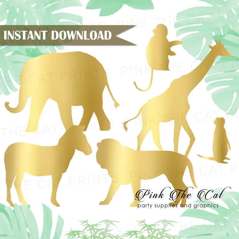 Jungle Animals Gold Foil Gold Animals Illustration Painted - Etsy