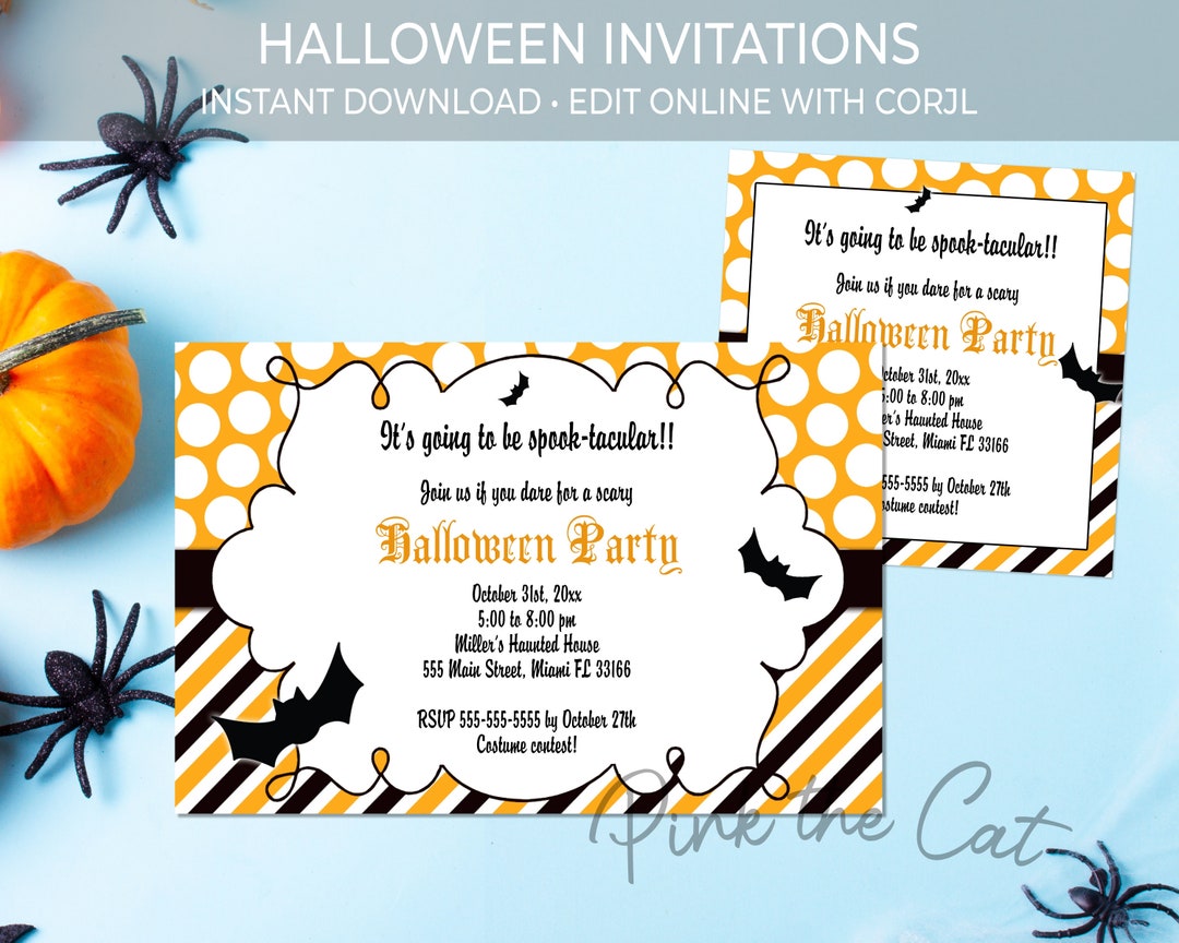 Halloween Party or Birthday Invitation Template Bats for Kids ...